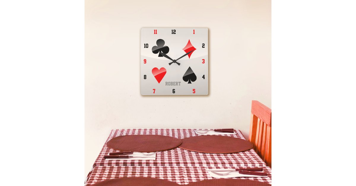 Playing Cards Suits Square Wall Clock | Zazzle