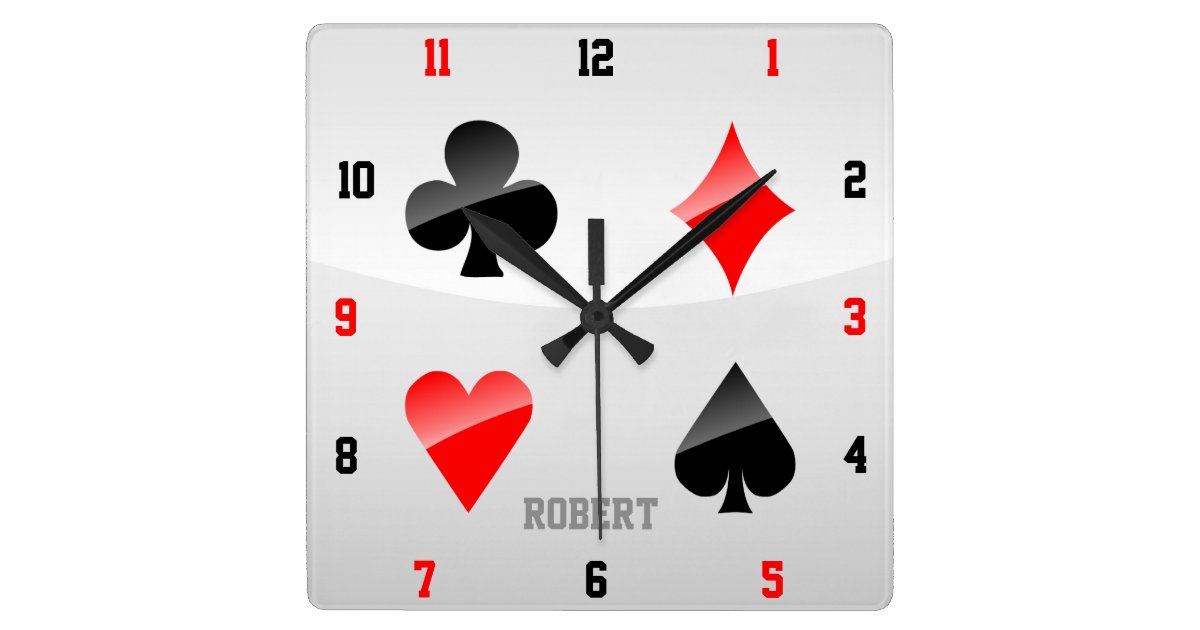 Playing Cards Suits Square Wall Clock | Zazzle.com