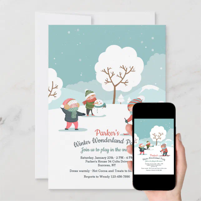 Playing In The Snow Birthday Invitation | Zazzle