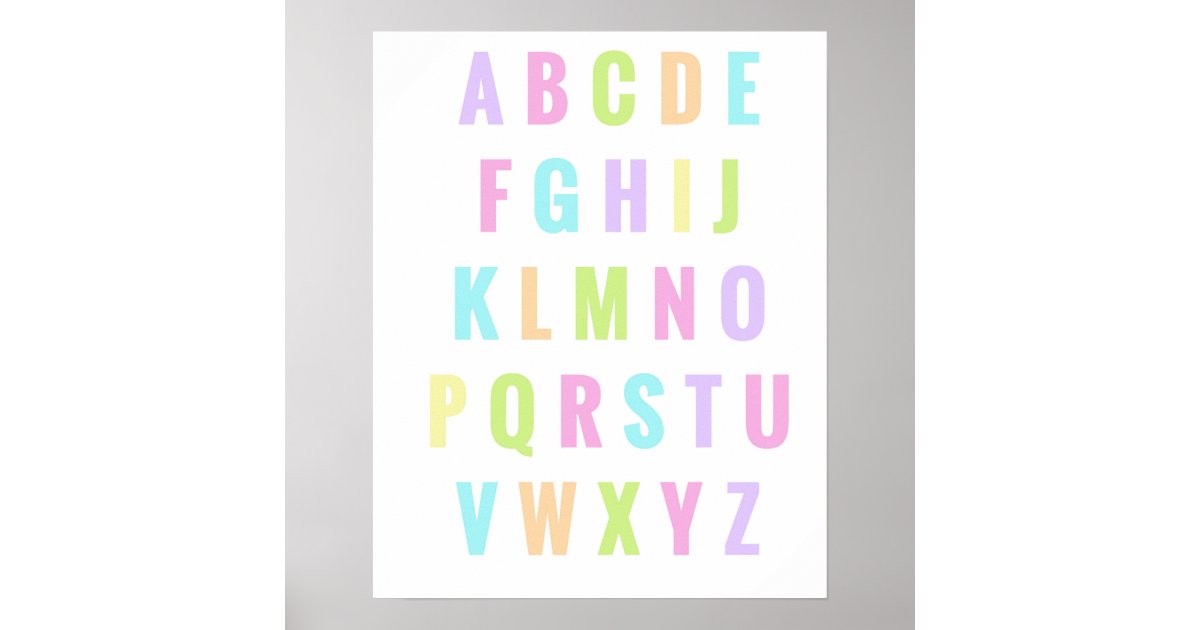 Playroom Letters Alphabet Pastel Rainbow Poster | Zazzle