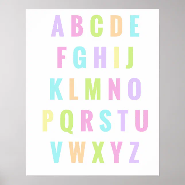 Playroom Letters Alphabet Pastel Rainbow Poster | Zazzle