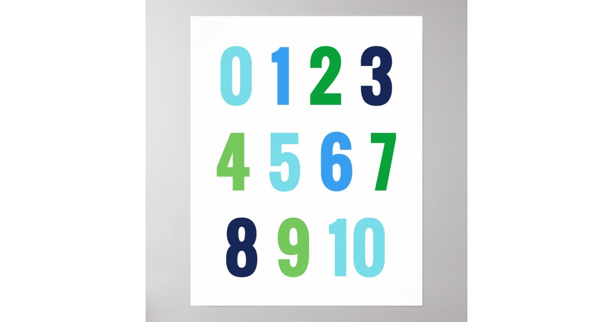 Playroom Numbers Blue and Green Poster | Zazzle