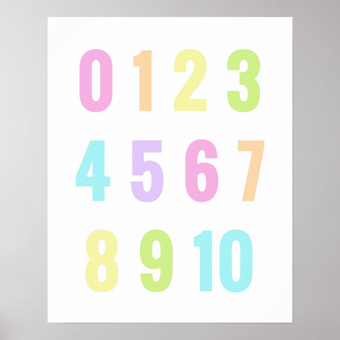 Playroom Numbers Pastel Rainbow Poster | Zazzle