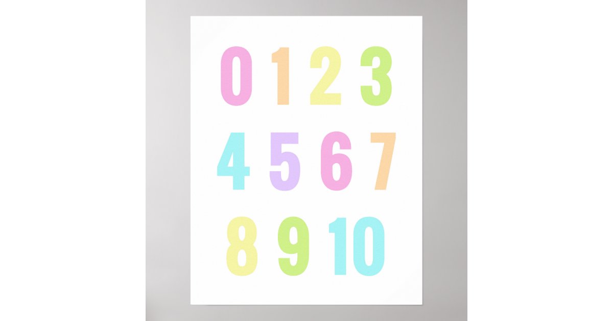 Playroom Numbers Pastel Rainbow Poster | Zazzle