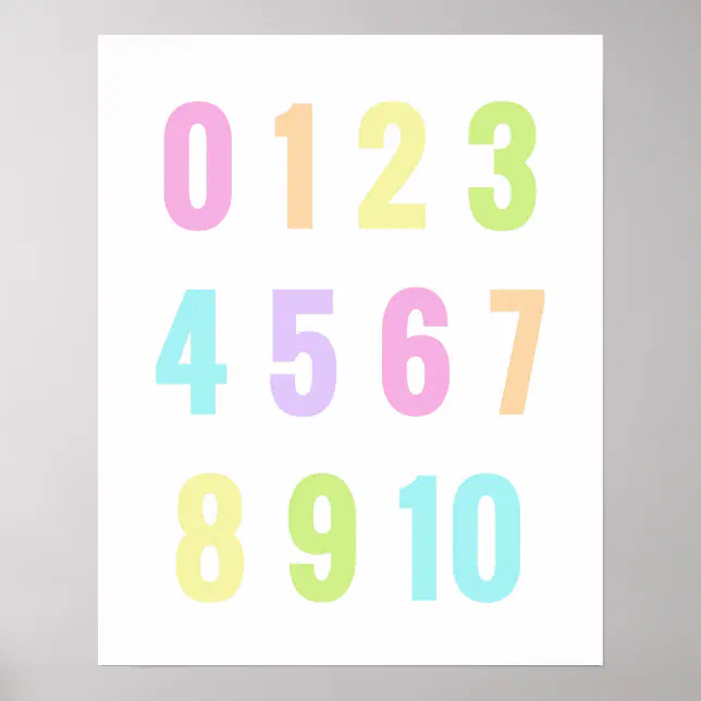 Playroom Numbers Pastel Rainbow Poster | Zazzle