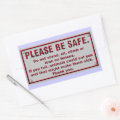 Please Be Safe Rectangular Sticker | Zazzle
