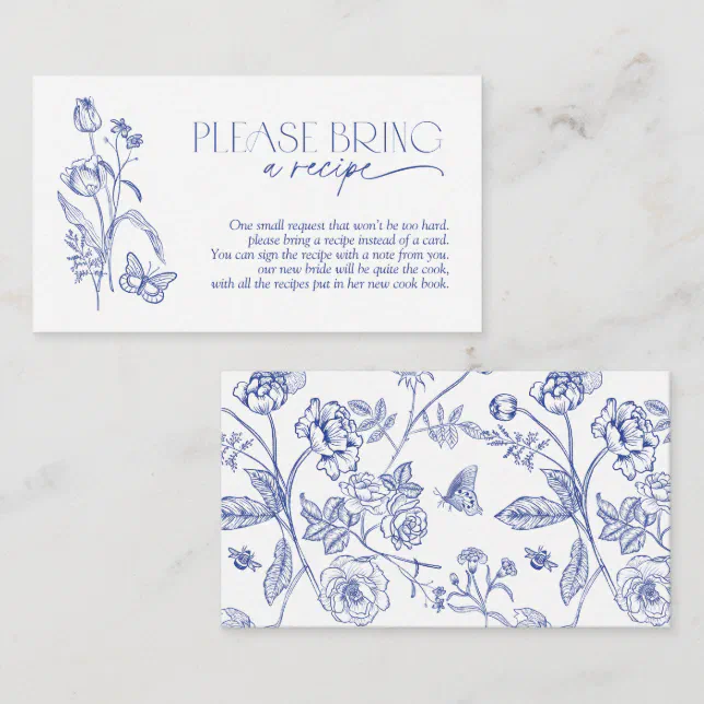 Please Bring A Recipe Blue Floral Bridal Shower Enclosure Card | Zazzle