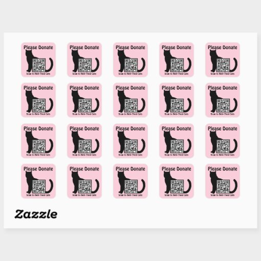 Please Donate Custom QR Code Cat Theme Pink Square Sticker | Zazzle