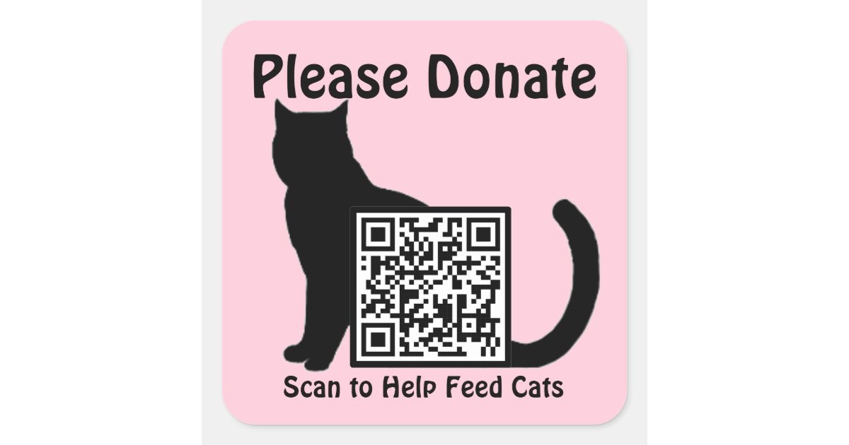Please Donate Custom QR Code Cat Theme Pink Square Sticker | Zazzle