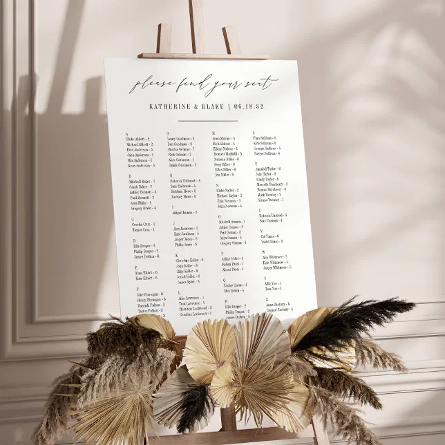 Please Find Your Seat | Alphabetical Seating Chart Foam Board | Zazzle