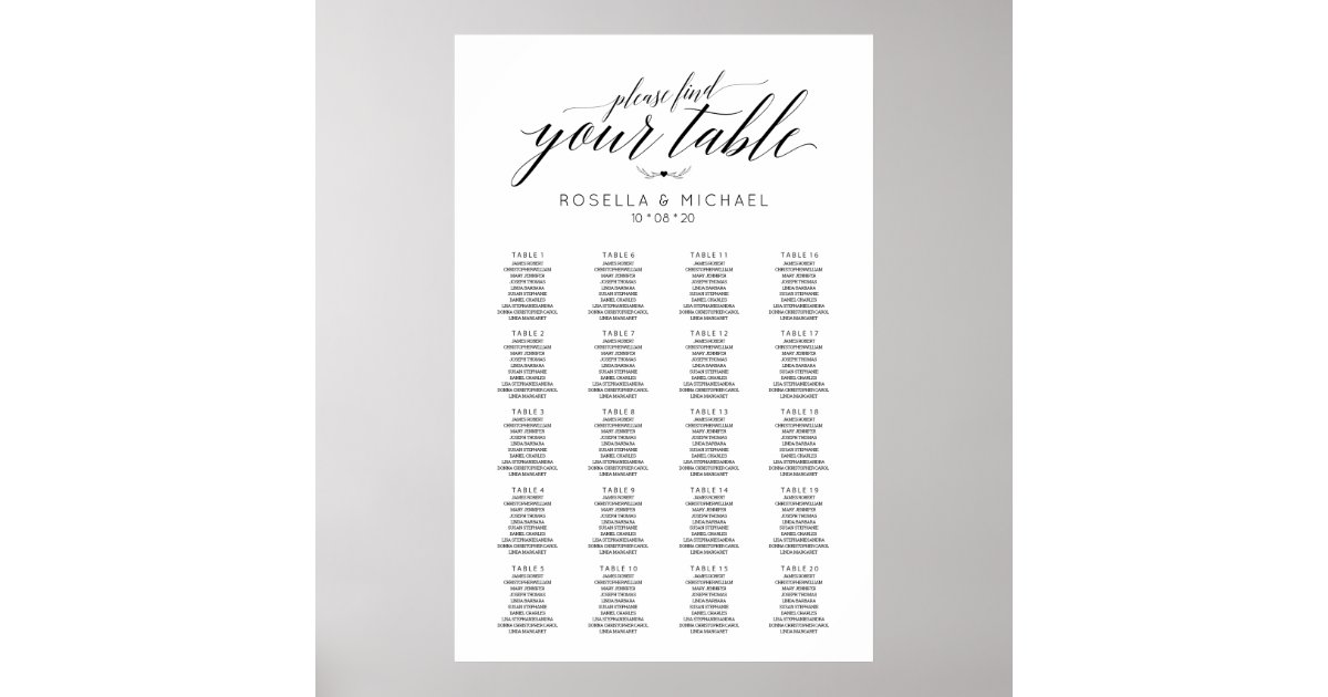 Please Find Your Table - Wedding Seating Chart | Zazzle