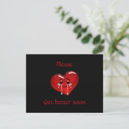 Please, get better soon. Crying red heart Postcard | Zazzle