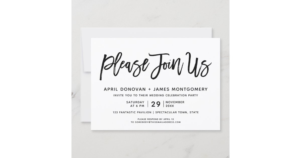 Please Join Us Brush Typography Wedding Invitation | Zazzle