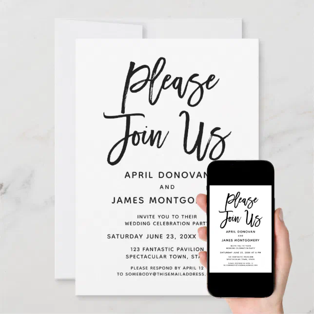 Please Join Us Brush Typography Wedding Invitation | Zazzle