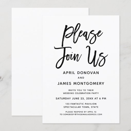 Please Join Us Brush Typography Wedding Invitation | Zazzle
