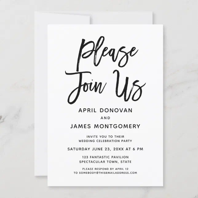 Please Join Us Brush Typography Wedding Invitation | Zazzle