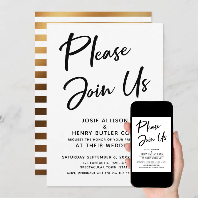 "Please Join Us" Modern Calligraphy Wedding Invitation | Zazzle