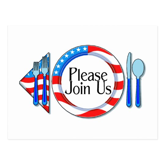 Please Join Us Red White Blue Design Postcard | Zazzle.com
