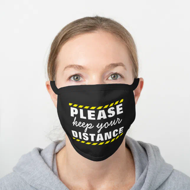 Please Keep Your Distance Caution Tape Black Cotton Face Mask | Zazzle