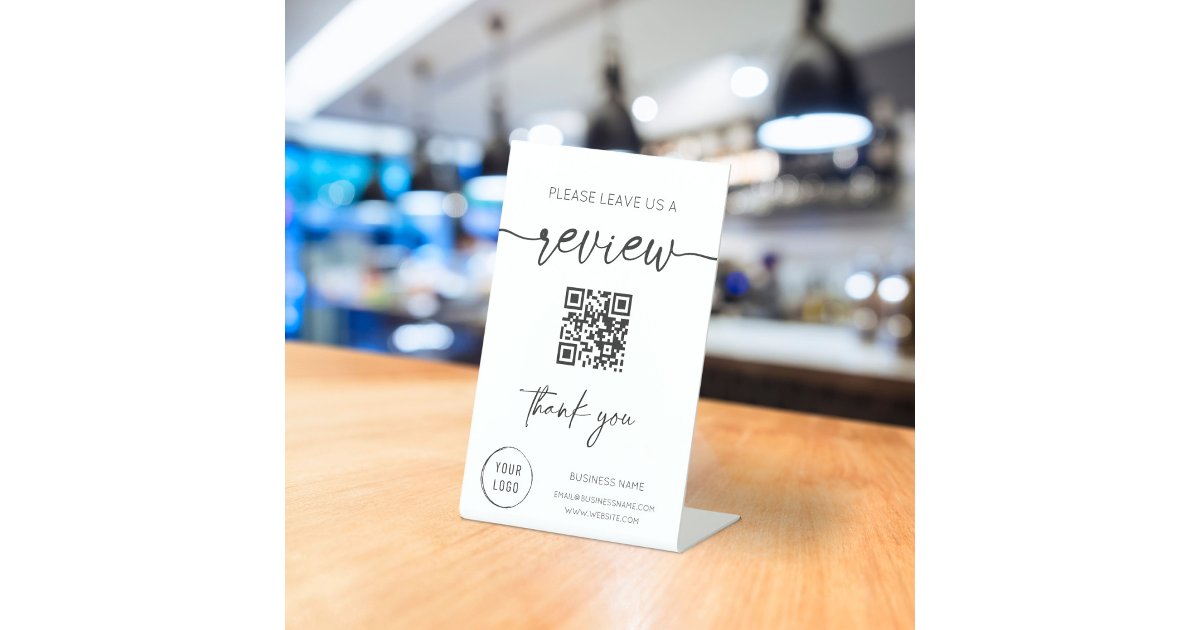 Please Leave Us A Review QR Code Pedestal Sign | Zazzle