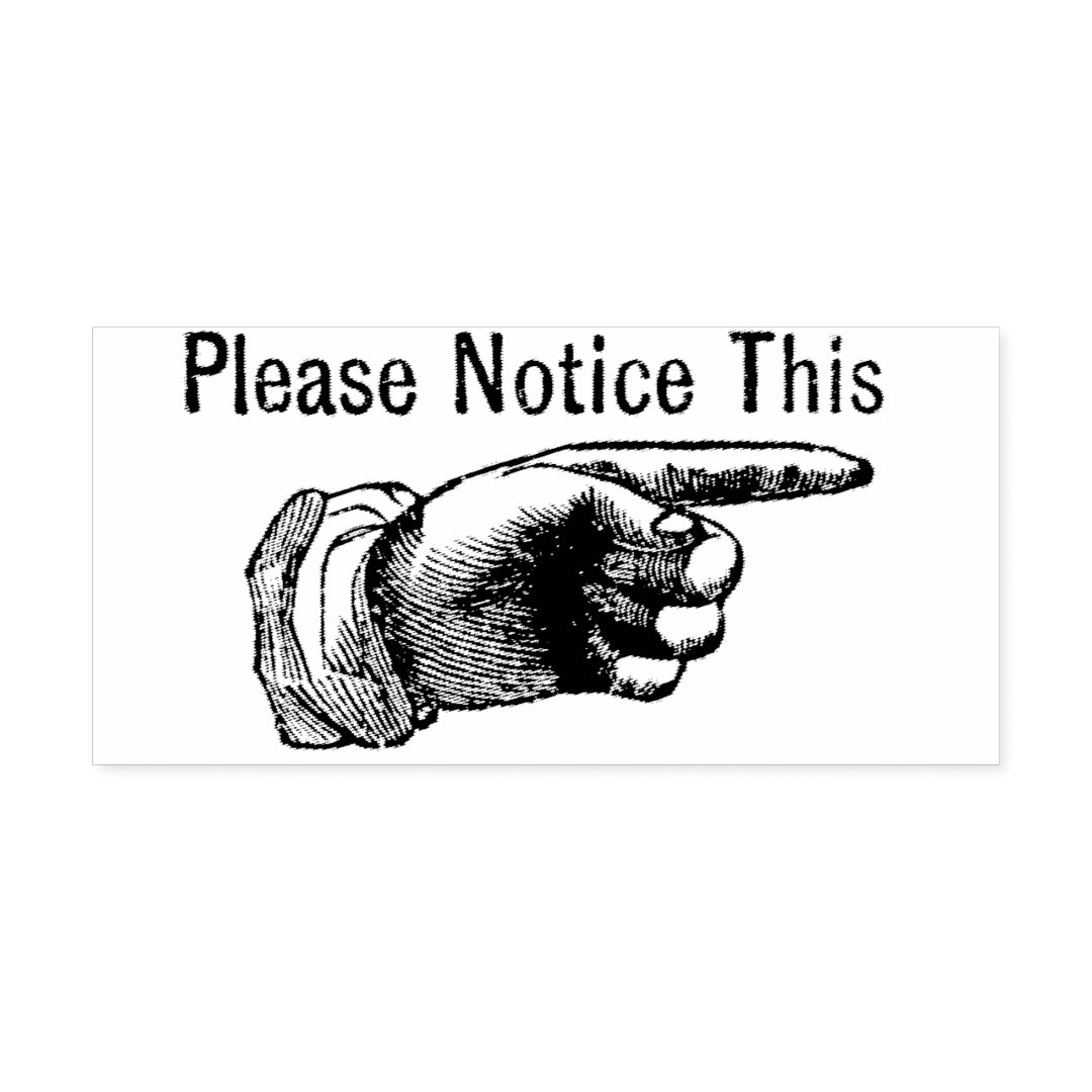 Please notice this pointing hand rubber stamp | Zazzle