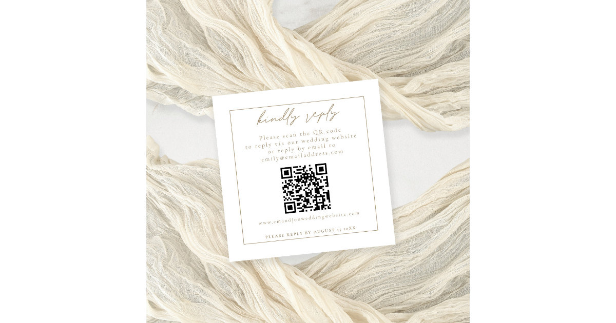 Please Reply QR Code Champagne Wedding RSVP Enclosure Card | Zazzle
