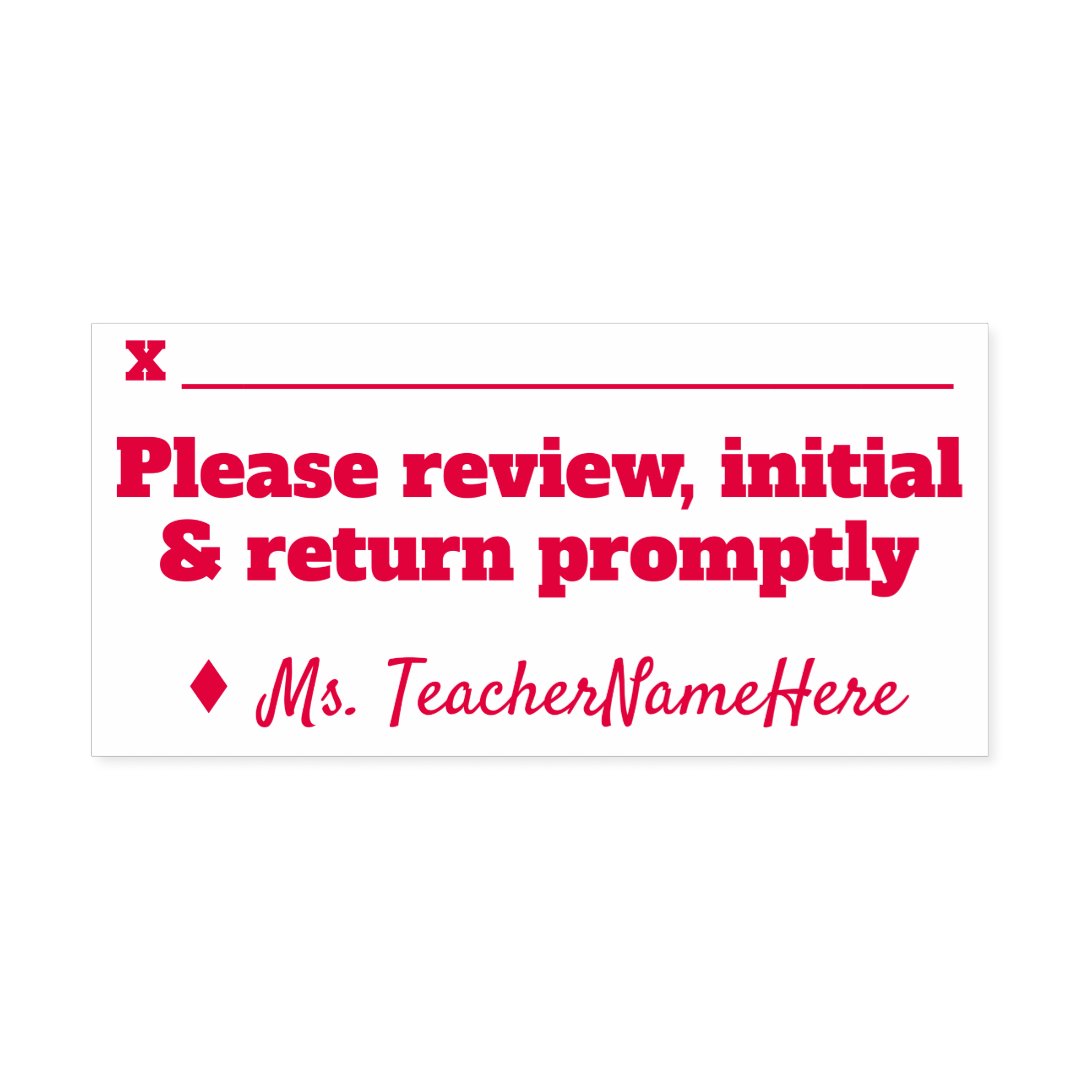 "Please review, initial & return promptly" + Name Self-inking Stamp ...