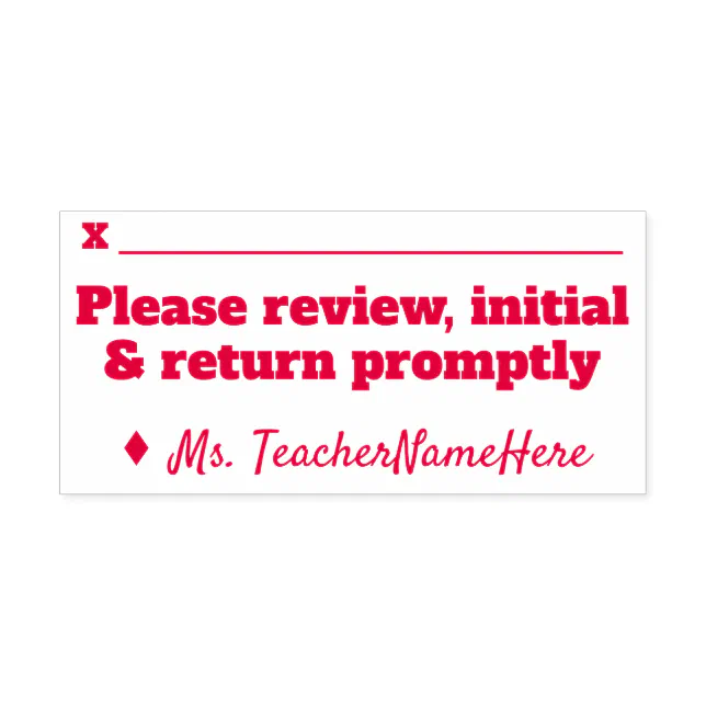 "Please review, initial & return promptly" + Name Self-inking Stamp ...
