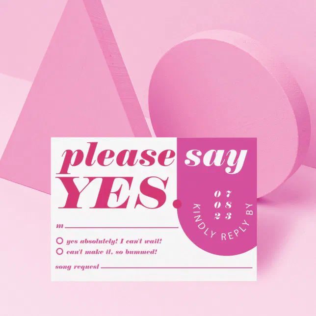 Please Say Yes Modern Bold Pink Magenta Retro Arch RSVP Card | Zazzle