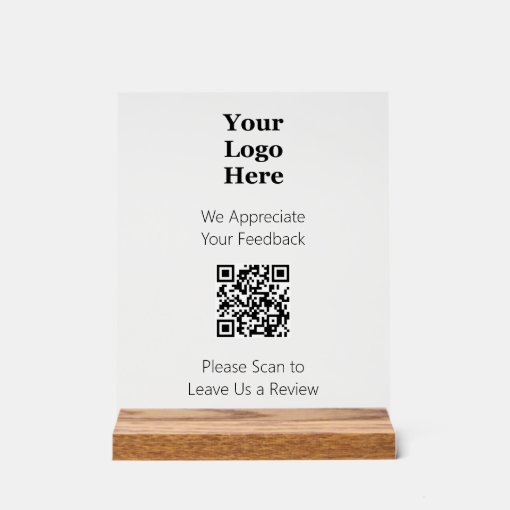 Please Scan QR Code to Leave Review Business Logo Acrylic Sign | Zazzle