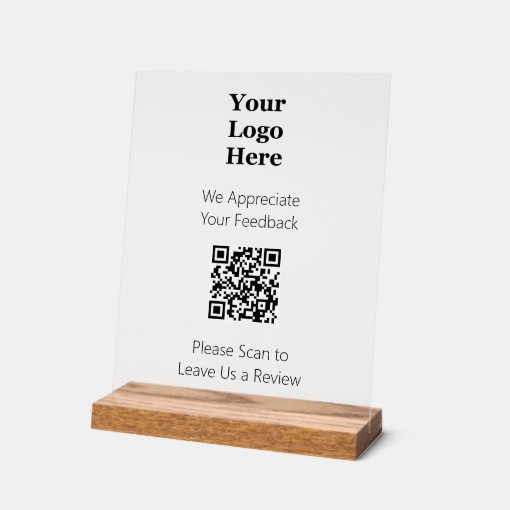 Please Scan QR Code to Leave Review Business Logo Acrylic Sign | Zazzle