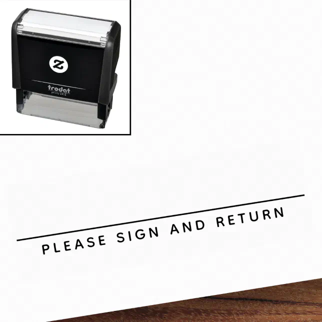 Please sign and return signature here request self-inking stamp | Zazzle