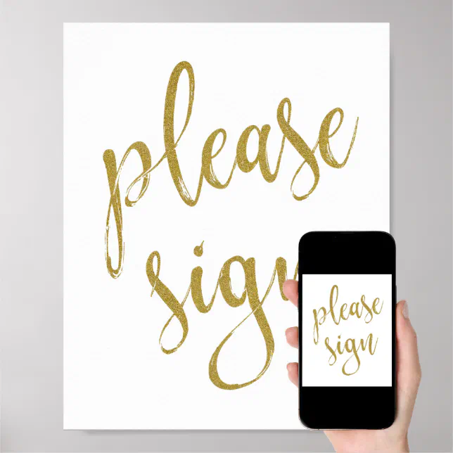 Please Sign Gold Glitter Wedding 8x10 Sign | Zazzle