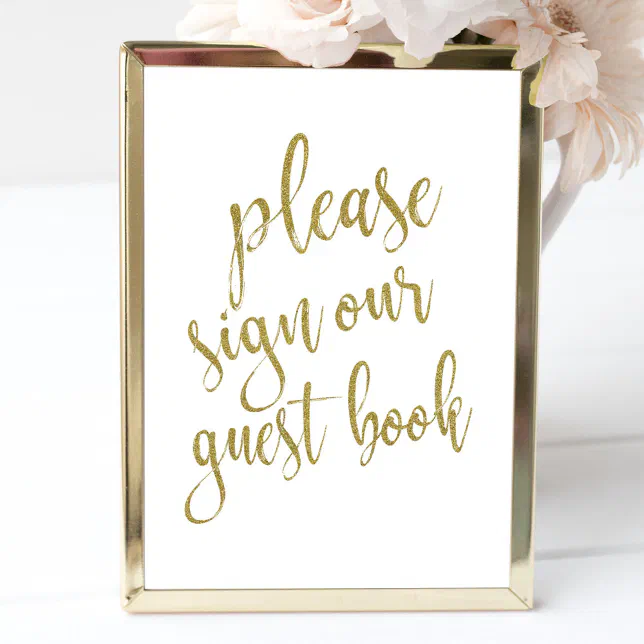 Please Sign Our Guest Book Gold Affordable Sign | Zazzle