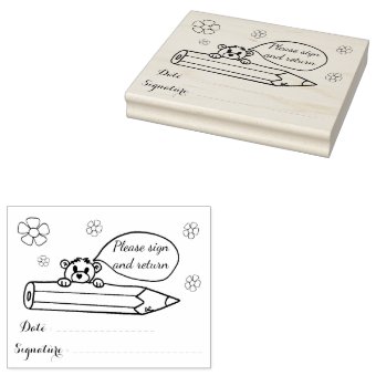 "Please sign & return" teacher rubber stamp | Zazzle
