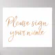Please Sign Your Name Rose Gold 8x10 Wedding Sign | Zazzle