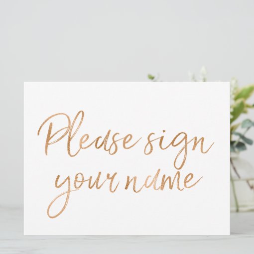"Please sign your name" Stylish Gold Rose Sign Invitation | Zazzle