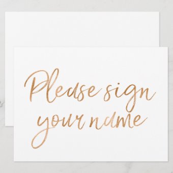 "Please sign your name" Stylish Gold Rose Sign Invitation | Zazzle
