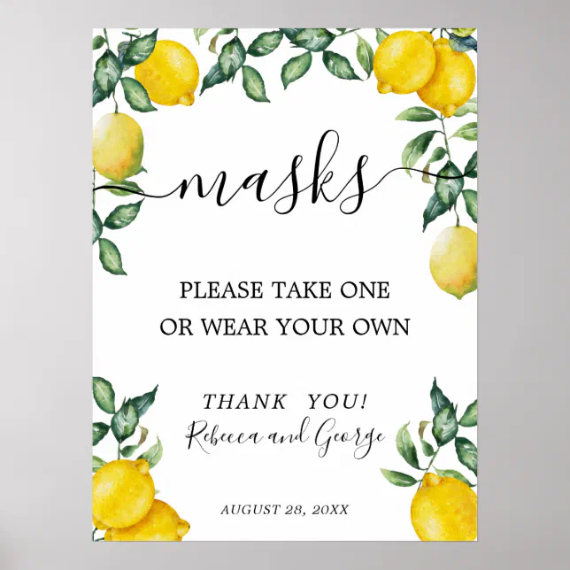 Please take a mask sign with lemons | Zazzle