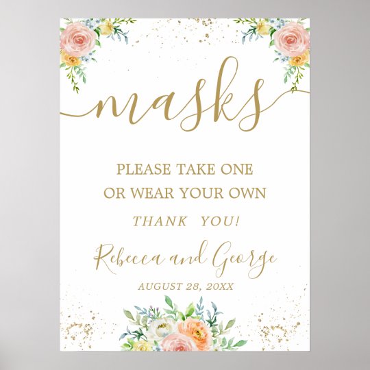 Please take a mask wedding sign floral | Zazzle.com