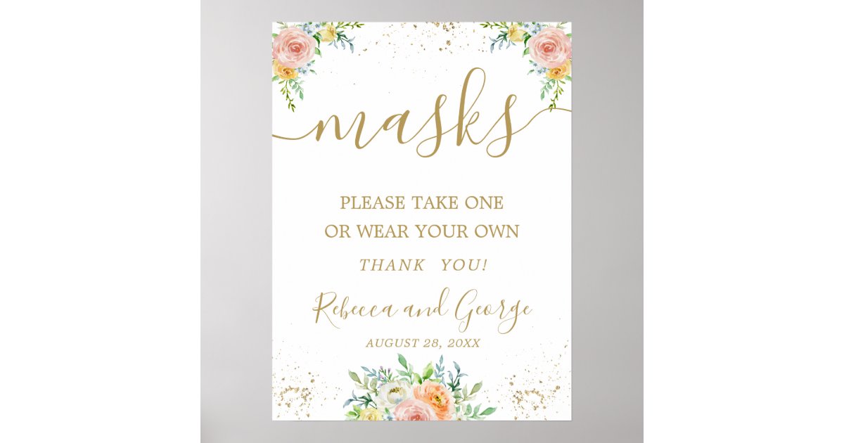 Please take a mask wedding sign floral | Zazzle