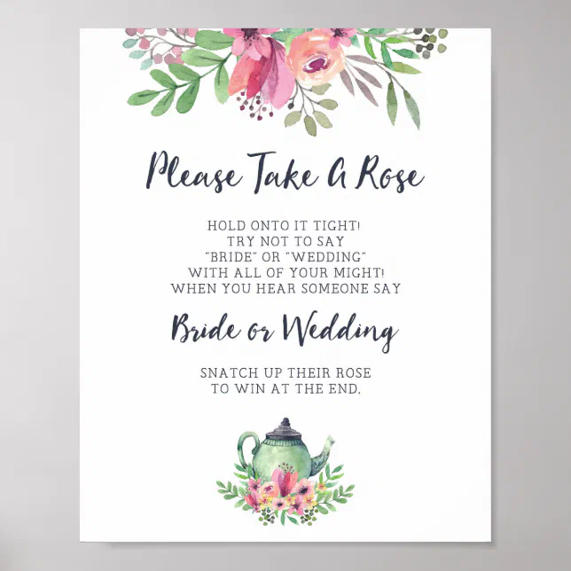 Please Take A Rose Bridal Shower Game Sign | Zazzle