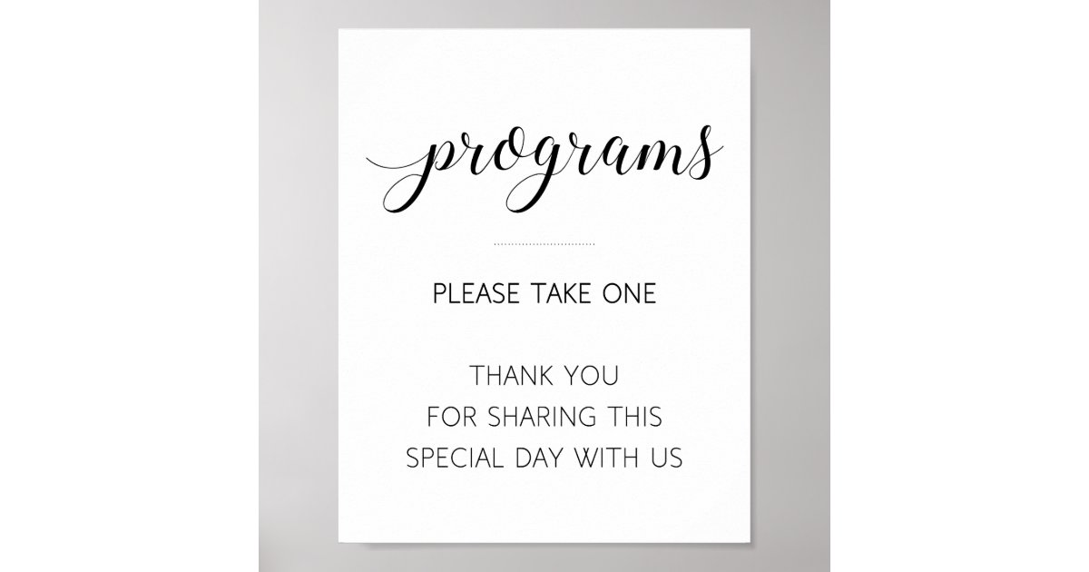 Please Take A Wedding Program Ceremony Sign | Zazzle