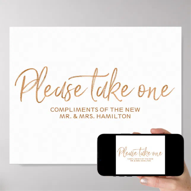 Please take one 8x10 Rose Gold Wedding Favors Sign | Zazzle