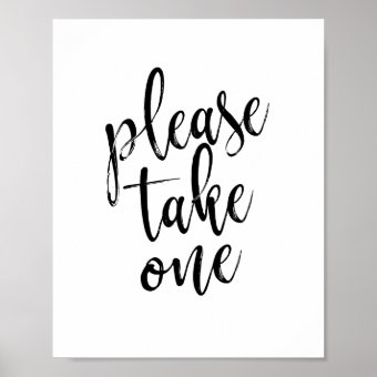 Please Take One Black and White 8x10 Wedding Sign | Zazzle