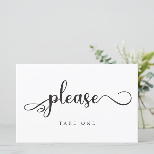 Please take one | Black Simple Favors Wedding Sign | Zazzle