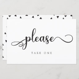 Please take one | Black Simple Favors Wedding Sign | Zazzle