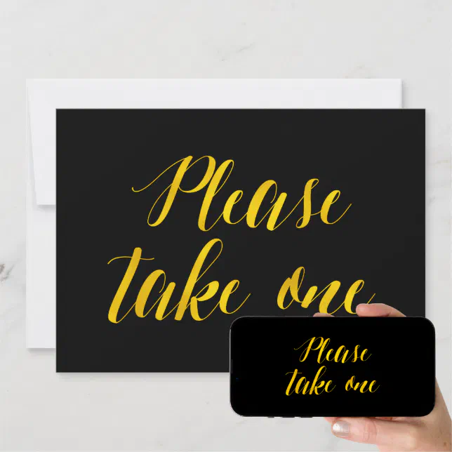 "Please take one" Faux Gold Foil Chic Wedding Sign Invitation | Zazzle