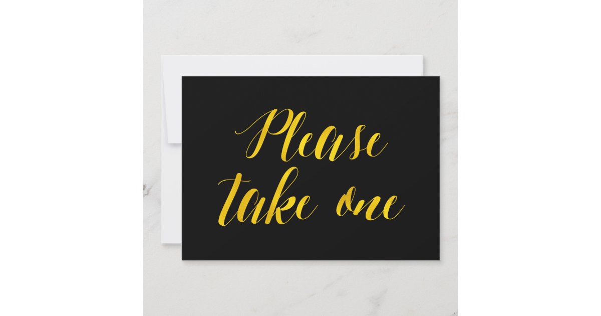 "Please take one" Faux Gold Foil Chic Wedding Sign Invitation | Zazzle