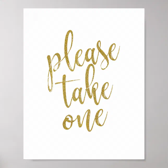 Please Take One Glitter 8x10 Wedding Sign | Zazzle